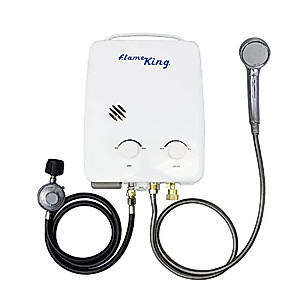Flame King YSNAZ132 Portable Tankless Water Heater Propane Gas 5L 1.32GPM at 34,000 BTU, Outdoor Instant Hot Water Shower for RV, Camping, Farm, Cabins