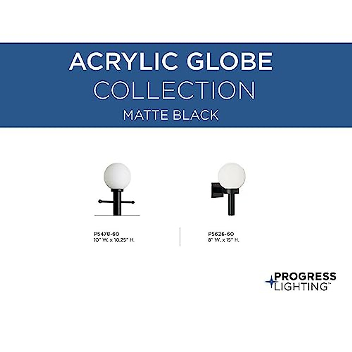 Progress Lighting P5626-60 Acrylic Globe Outdoor, 8-Inch Width x 15-Inch Height, Black