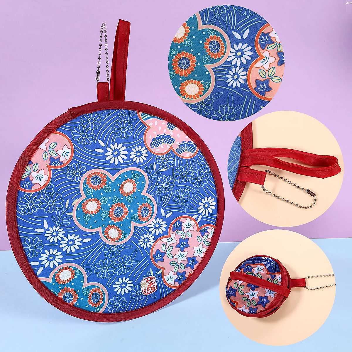 KINBOM 4pcs Folding Round Hand Fans, Flower Folding Fan Japanese Style Round Folding Fan for Women Girls Daily Use Party Home Personal Decoration (Sakura)