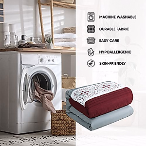 Chic Home BCS06738-AN Emily 20 Piece Comforter Set Color Block Floral Embroidered Bag Bedding, King, Burgundy