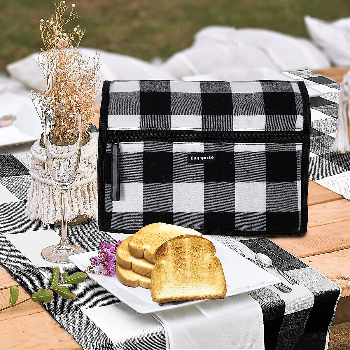 BAGSPRITE Toaster Cover 2 Slice Wide Slot, Toaster Oven Cover Compatible with Cuisinart, Small Bread Cover, 2 Slice Toaster Covers with Zipper Pockets Buffalo Check (Cover Only)