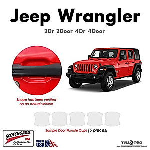 YelloPro Custom Fit Door Handle Cup 3M Scotchgard Anti Scratch Clear Bra Paint Protector Film Cover Self Healing Guard for 2018 2019 2020 2021 2022 2023 Jeep Wrangler 2Dr 2Door 4Dr 4Door