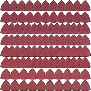 AUSTOR 100 Pieces Triangle Sanding Pads Triangular Sandpaper Sanding Sheets Fit for 3-1/8 Inch Oscillating Multi Tool Hook and Loop Assorted 40/60/80/120/180/240/320/400/600/800/1000 Grits, No Holes
