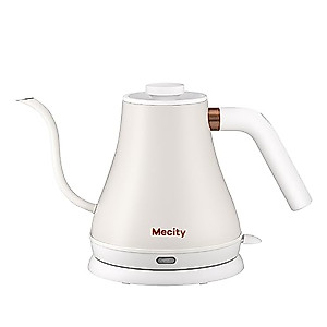 Mecity Electric Kettle Stainless Steel Gooseneck Water Kettle Water Boiler for Pour Over Coffee Fast Heating, Auto Shut Off, 27 fl oz, 1000W, Milk White