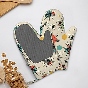 Atomic Stars Retro Pattern Printed Oven Mitts Heat Resistant Oven Gloves Non-Slip Silicone Kitchen Gloves for Cooking Baking BBQ Gloves 1 Pair