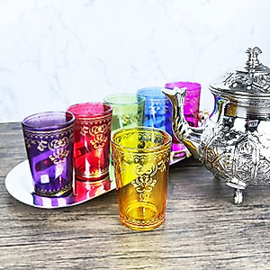 The Wine Savant Moroccan Glasses Artisan Hand-Made Multipurpose 170 ml 6 oz Tea and Wine Morrocan Tumbler Marrakech & Casablanca Tea Cups Set of 6 (6 Colors)