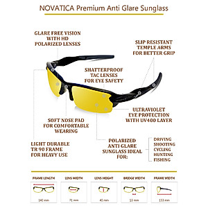 NOVATICA Night Driving Semi Polarized TAC Glasses – Yellow Clear Lens - UV Protection - Men & Women with Accessories