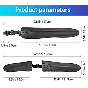 Winmoom Adjustable Bike Fender Set for 22"/24"/26"/27.5"，3 Parts-Universal Full Cover Thicken Widen Bicycle Mudguard Set Front/Rear Mud Guards Fit for MTB Mountain Road Bike