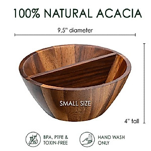 EVERGRO SEQUOIA & CO. Wooden Salad Bowl - Small 9.5” Wood Serving Bowl for Salad, Fruit, or Snack - Acacia divided Wooden Bowls - Wood Salad Bowl for Rustic, Modern Home & Kitchen Counter Décor