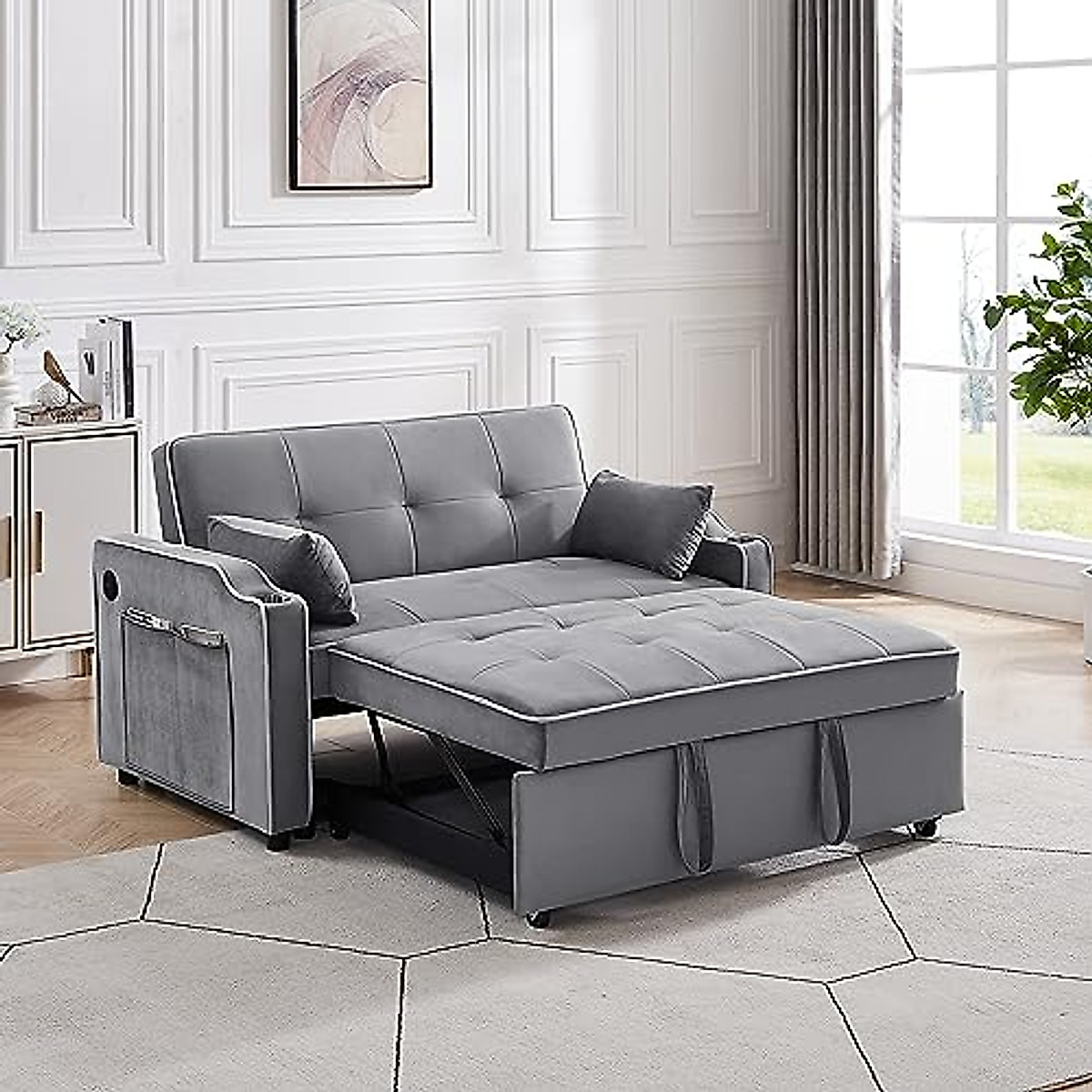 ERYE Tufted Upholstered Futon Sofa Daybed Modern Convertible Loveseat Sofa & Couch Soft Convenient Nap Sleeper Couch Bed for Home Office Apartment Furniture Sets