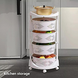 Ringmaster 4 Tier Multi-Layer Rotating Storage Rack Storage Shelves Organizer,Floor Standing Kitchen Storage Cart with Wheels,Fruit Vegetable Storage Basket Shelf for Kitchen,Living Room,Bedroom