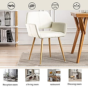 KCC Dining Chair 1 Piece, Upholstered Fabric Desk Chairs Small Armchair, Leisure Modern Living Room Accent Chairs with Metal Tube Legs for Kitchen, Dining Room, Guest Room Bedroom, Beige