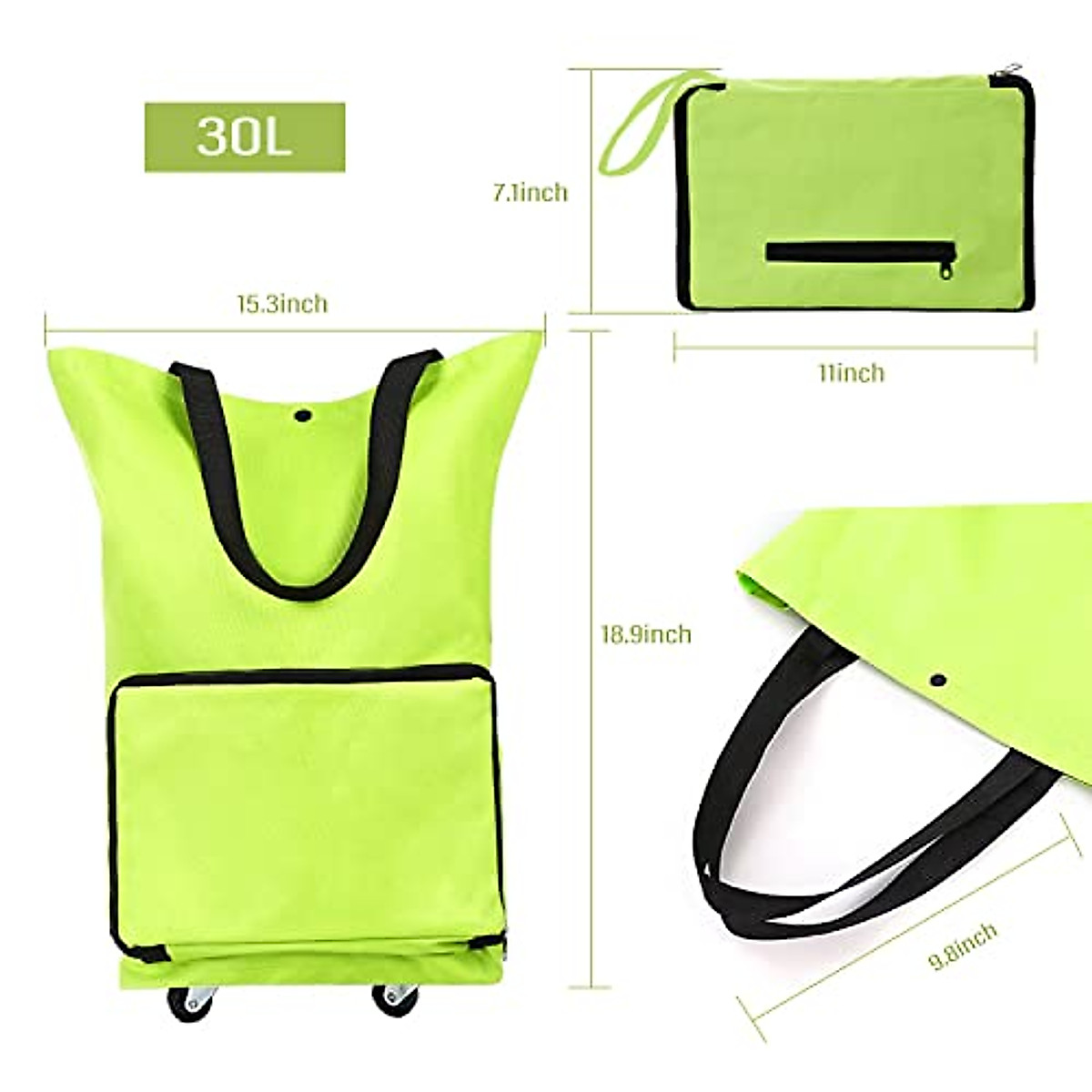 Shopping Bag with Wheels, BESUNTEK Foldable Portable Shopping cart Reusable Collapsible Trolley Bags Tote Grocery Cart, Large Capacity Utility Bag for Travel Shopping Home Kitchen Supermarket