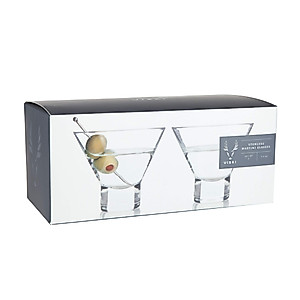 Viski Heavy Base Stemless Martini Glasses Set of 2 - Premium Short Crystal Cocktail Glass Gift Set, 7.5 oz.