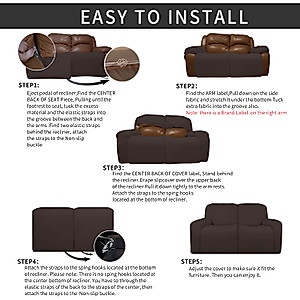 Easy-Going 6 Pieces Recliner Loveseat Stretch Sofa Slipcover Sofa Cover Furniture Protector Couch Soft with Elastic Bottom Kids, Spandex Jacquard Fabric Small Checks Chocolate