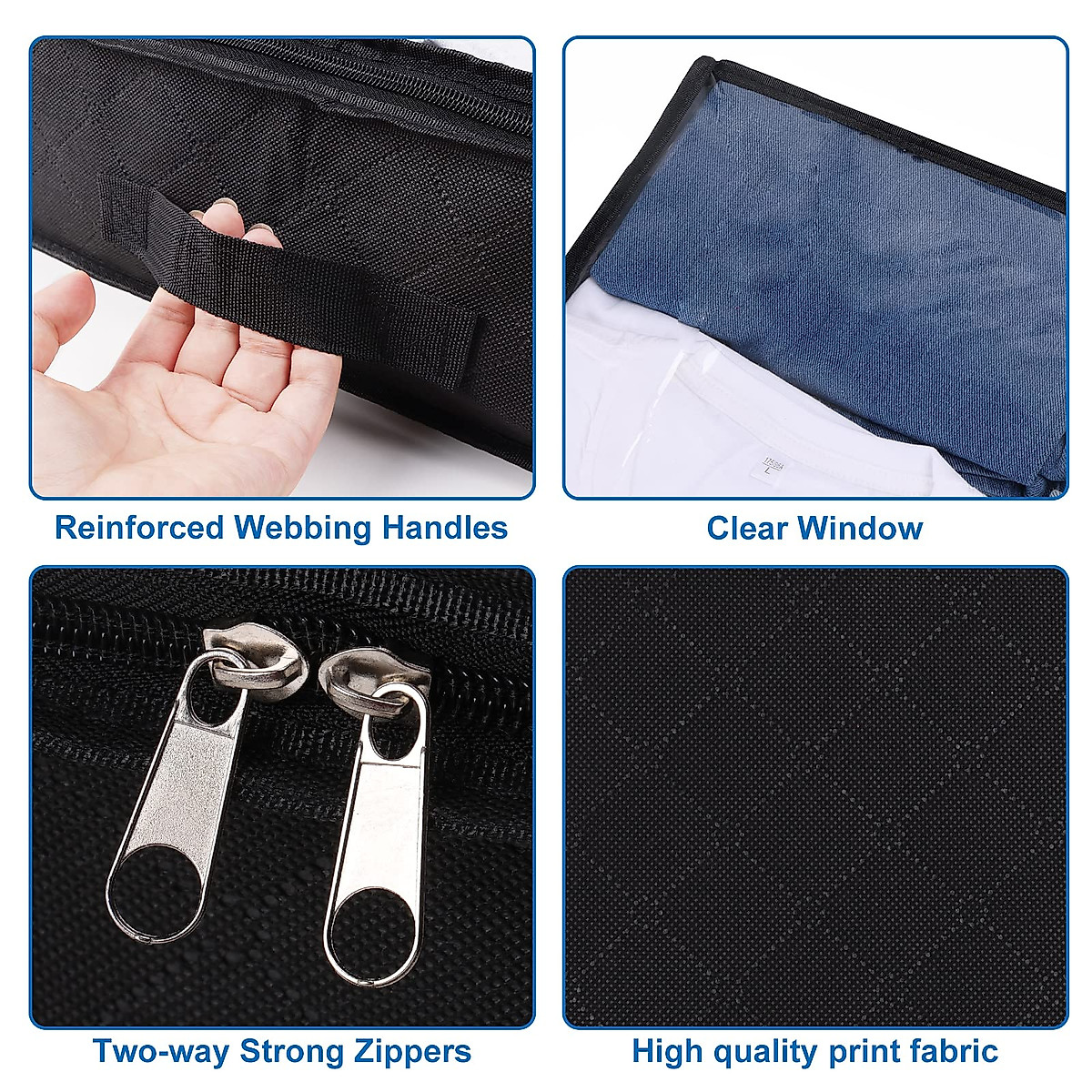 Fixwal Black Underbed Storage Bags with Clear Window and 2 Reinforced Handles Under Bed Storage Containers for Clothing, Bedding, Comforter（6 Pack）