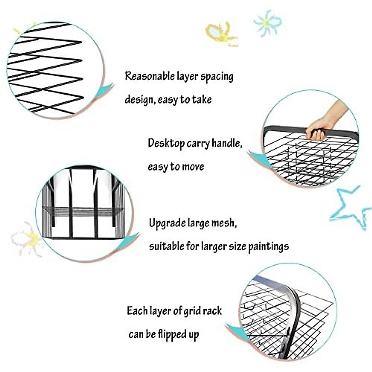 Metal Steel Wire Drying Rack for Classroom Painting Crafts 10 Shelves Desktop A3 Paper Storage Art Display Rack for Art Studio and Home Use, 18.9×14.6×16.5 Inches, Black