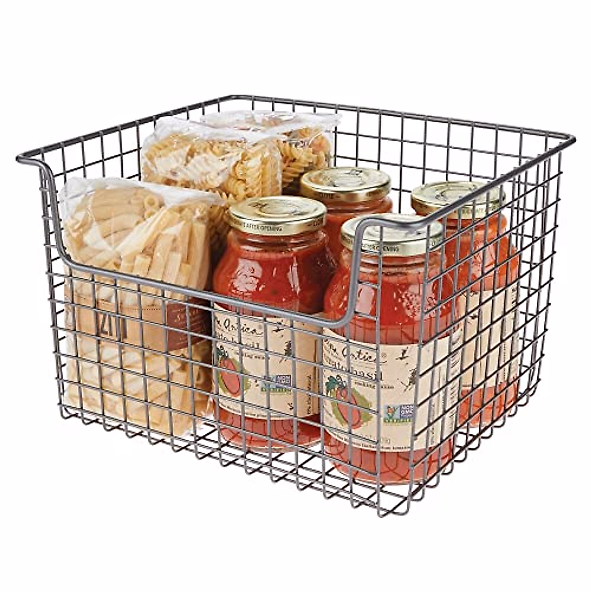 mDesign Metal Wire Food Storage Basket Organizer with Front Dip Opening for Organizing Kitchen Cabinets, Pantry Shelf, Bathroom, Laundry Room, Closets, Garage, Concerto Collection, 8 Pack - Dark Gray