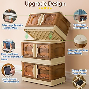 KUMD Storage Bins with Lids - Collapsible Storage Bins, Clear Wardrobe Closet Organizer, 20Gal Stackable Storage Bins, Foldable Plastic Storage Container with Door, Crate for Book Storage (3 Pack)