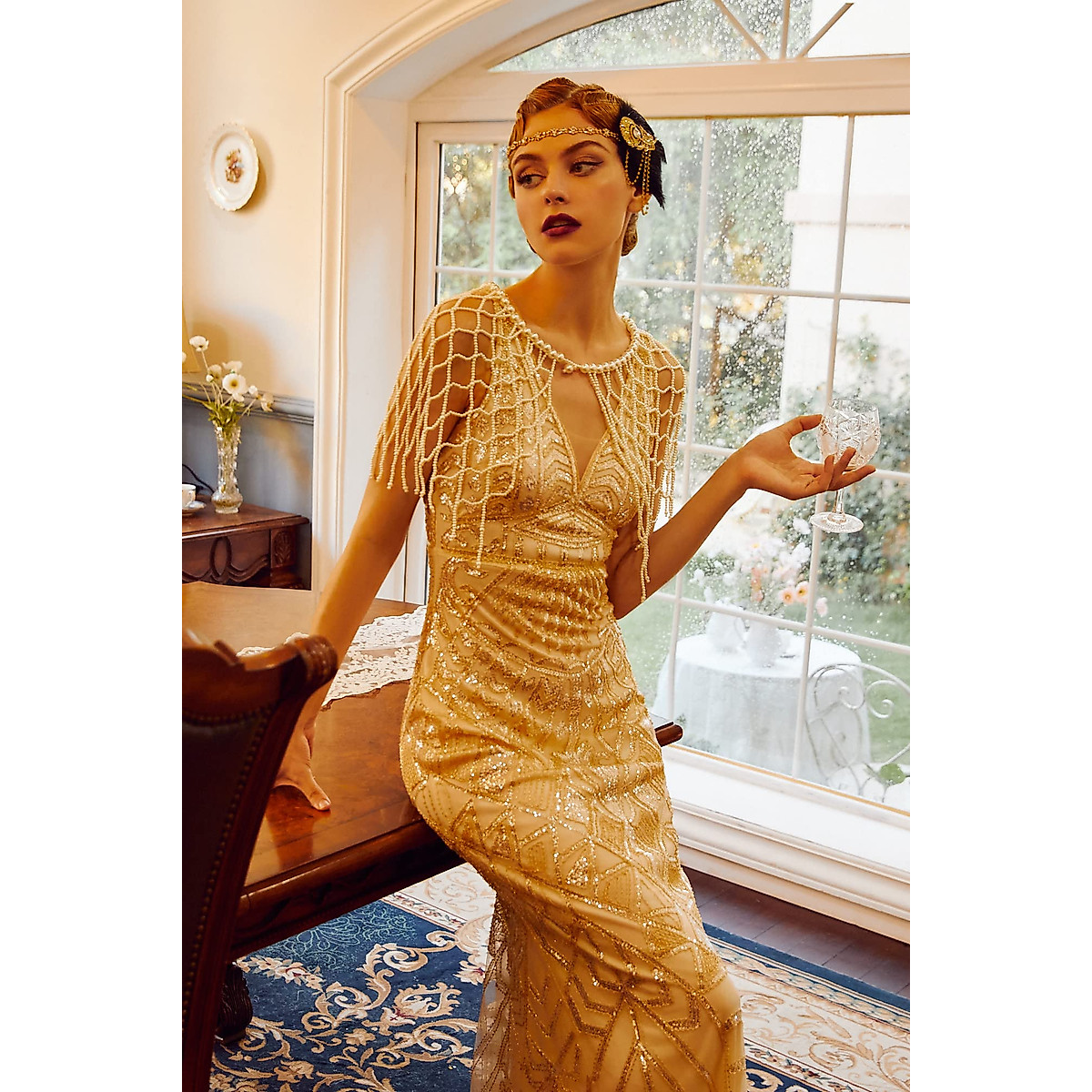 BABEYOND Pearl Cape for Women Evening Shawl Beaded Night Vintage Cover Up for Party