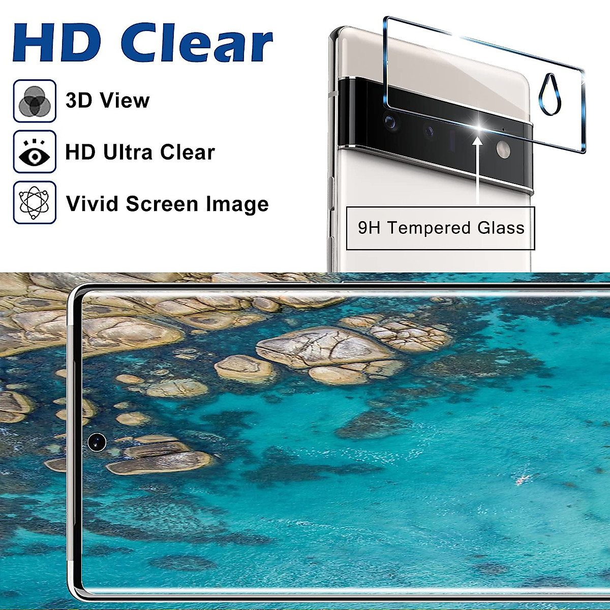 [2+2 Pack] Google Pixel 6 Pro Screen Protector, 9H Tempered Glass, Ultrasonic Fingerprint Support, 3D Curved,HD Clear Scratch Resistant for Google Pixel 6 Pro 5G Glass Screen Protector