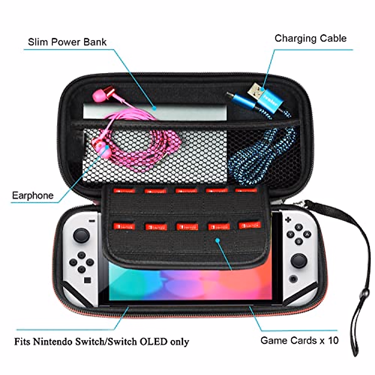 Carry Case Made For Nintendo Switch/Switch OLED Console Custom Name Case with 10 Games Cartridges Protective Travel Case Cool Groovy 3D Name NC3