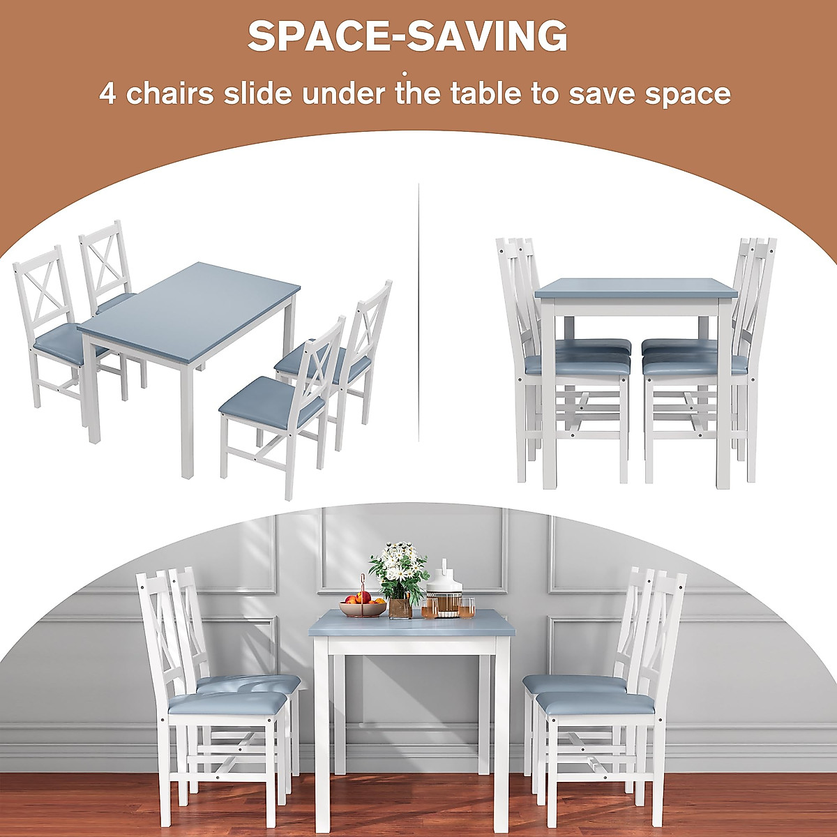 Lumelay Dining Table Set for 2-4 Person,Morden Wooden Small Kitchen Table Set,5 Piece Breakfast Dining Room Table and Upholstered Chairs for Apartment,Space-Saving Design (Blue)