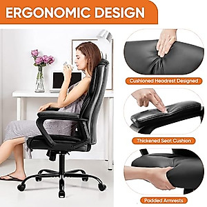 Sweetcrispy Home Office Chair, Leather Computer Gaming Chair with Armrests, Adjustable Swivel Rolling Desk Chair with Wheels, Lumbar Support, Black