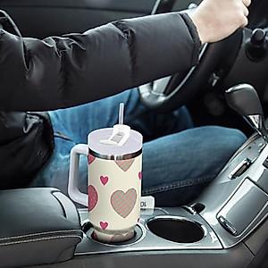 ODAWA 40oz Valentine's Heart Beige Insulated Stainless Steel Tumbler with Handle and Straw Lid Fall Insulated Tumbler