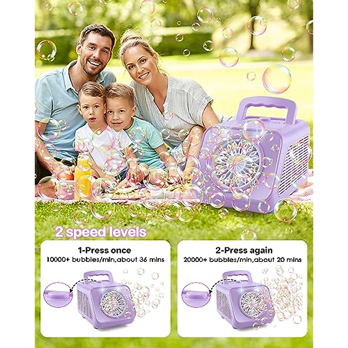 Upgraded Bubble Machine with 2 Speed Levels,Blow 20000+ Bubbles/Minute,Portable Automatic Bubble Machine for Kids Toddlers,Durable Bubble Maker Outdoor Toys Gifts for Birthday,Wedding,Party,Christmas