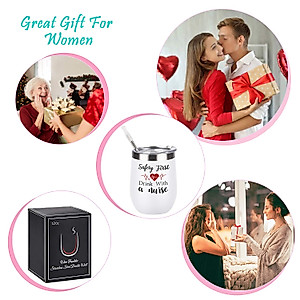 GINGPROUS Safety First Drink with a Nurse Wine Tumbler, Nurse Birthday Idea for Nurse New Nurse Doctor Nurse's Day, 12 Oz Funny Stainless Steel Stemless Wine Tumbler with Lid and Straw, White