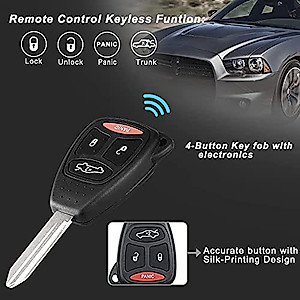 CAUORMOTE Keyless Entry Remote Uncut Car Key Fob for Jeep Commander Grand Cherokee/Dodge Charger Durango Magnum/Chrysler 300 Aspen (KOBDT04A), Set of 2