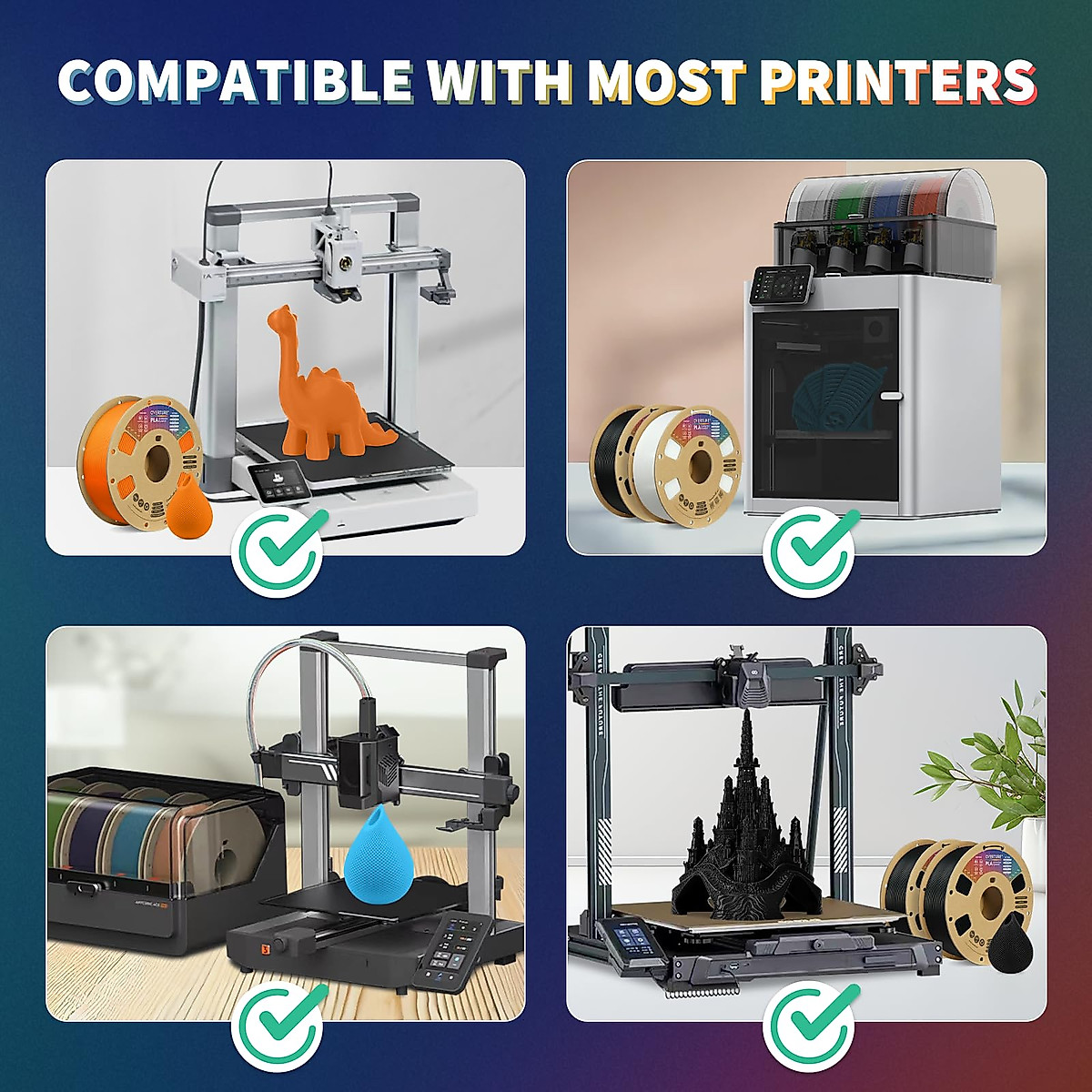 OVERTURE PLA Filament 1.75mm PLA 3D Printer Filament, 1kg Cardboard Spool (2.2lbs), Dimensional Accuracy +/- 0.02mm, Fit Most FDM Printer (Black 1-Pack)