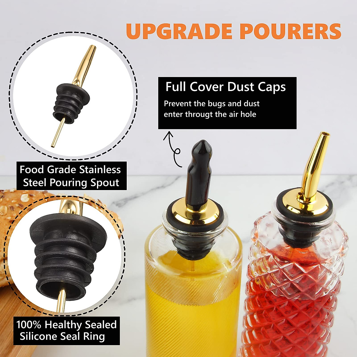 Syrup Dispenser Bottles Set 3 Packs 5 OZ Simple Small Syrup Bottles Set with Upgrade Metal Pour Spout SC057 (3 Pack)