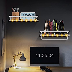 Aofeng LED Floating Shelves Wall Mounted Set of 2,Rustic Wood Wall Storage Shelves with Towel Rack for Bathroom, Kitchen, Bedroom, Living Room, Office, White