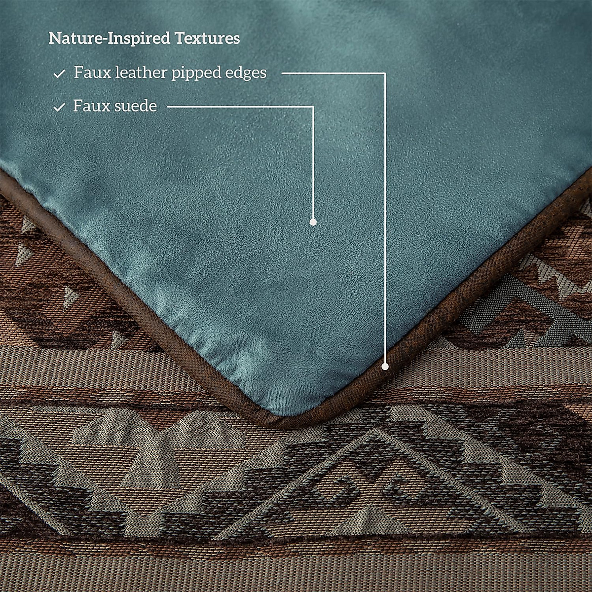 Paseo Road by HiEnd Accents Rio Grande 7 Piece Duvet Cover Set, Super King, Brown Faux Leather, Southwestern Luxury Bedding Set, 1 Duvet, 1 Bed Skirt, 2 Pillow Shams, 2 Euro Shams, 1 Neckroll Pillow