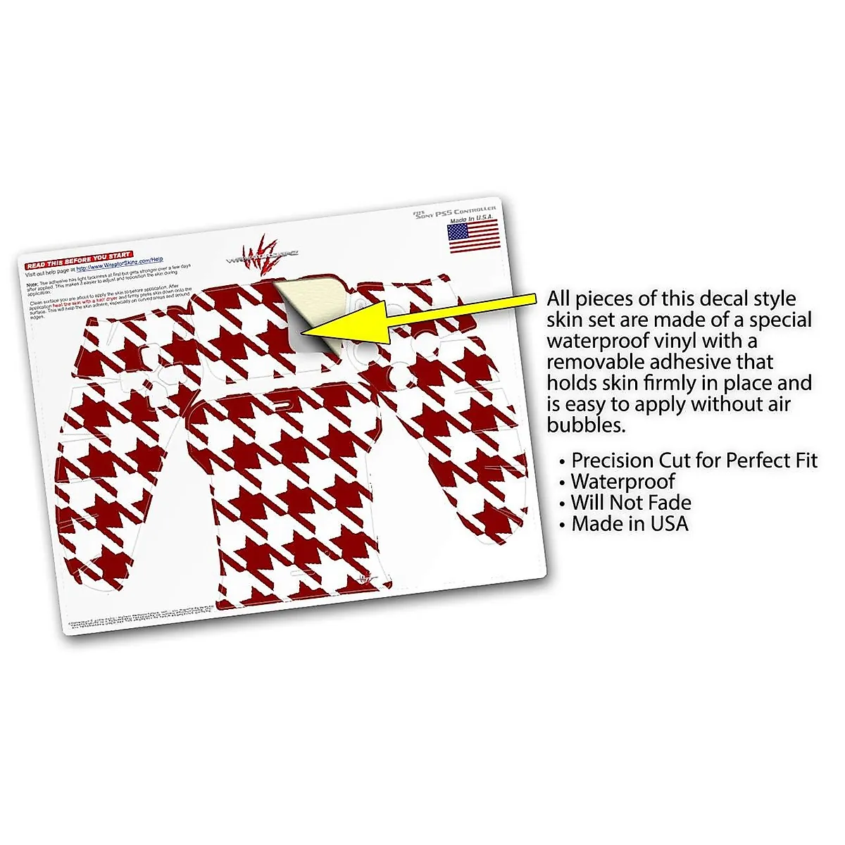 WraptorSkinz Skin Wrap compatible with Sony PS5 DualSense Controller Houndstooth Red Dark (CONTROLLER NOT INCLUDED)