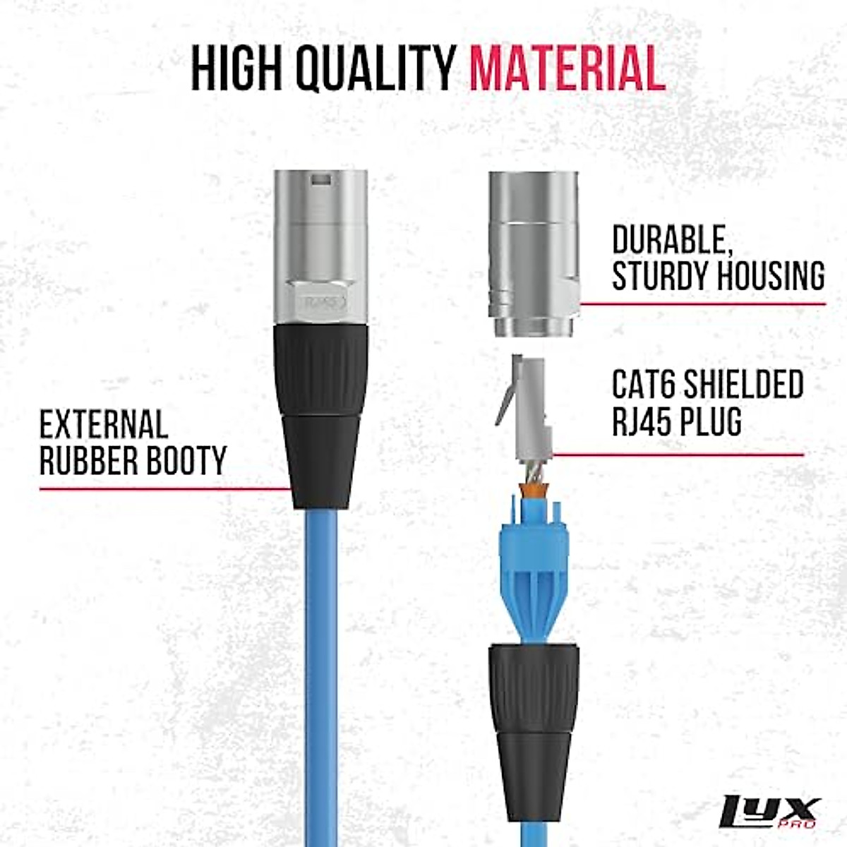 LyxPro 50 Feet Shielded CAT6 Ethercon Cable - Professional Audio & Lighting RJ45 Cable, Studio-Grade Sound Transmission, Extreme Durability - Blue