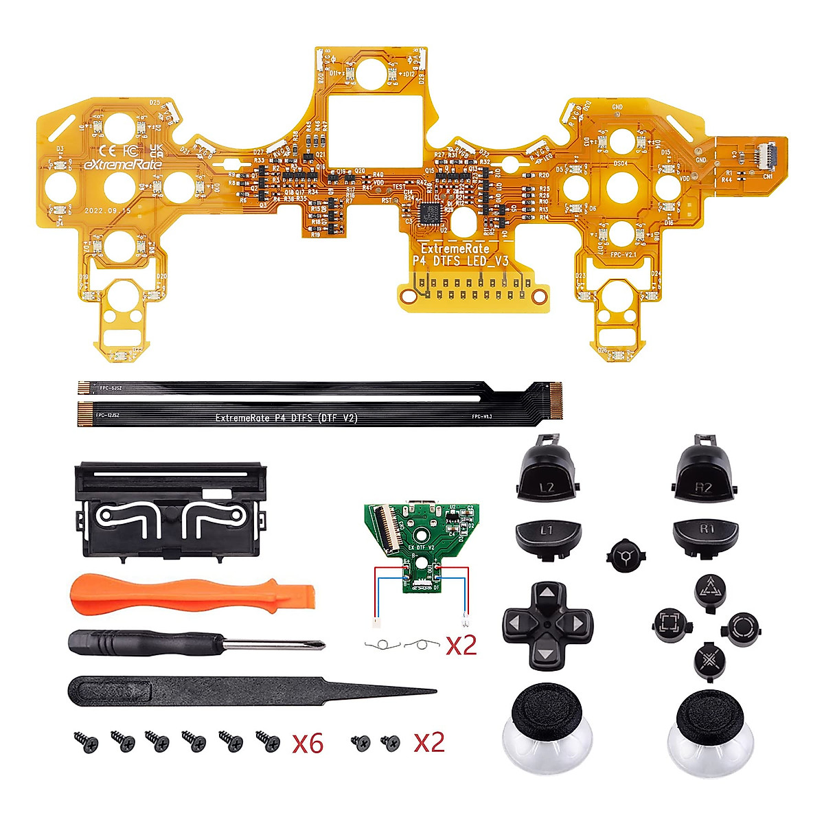 eXtremeRate Multi-Colors Luminated D-pad Thumbstick Trigger Home Face Buttons, Black Classical Symbols Buttons DTFS (DTF 2.0) LED Kit for PS4 Slim Pro Controller - Controller NOT Included