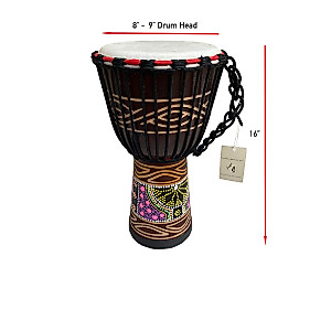 JIVE BRAND Djembe Drum Bongo Congo African Mahogany Wood Drum With Heavy Base Goat Skin Drum Head Professional Quality - 16" High - NOT MADE IN CHINA