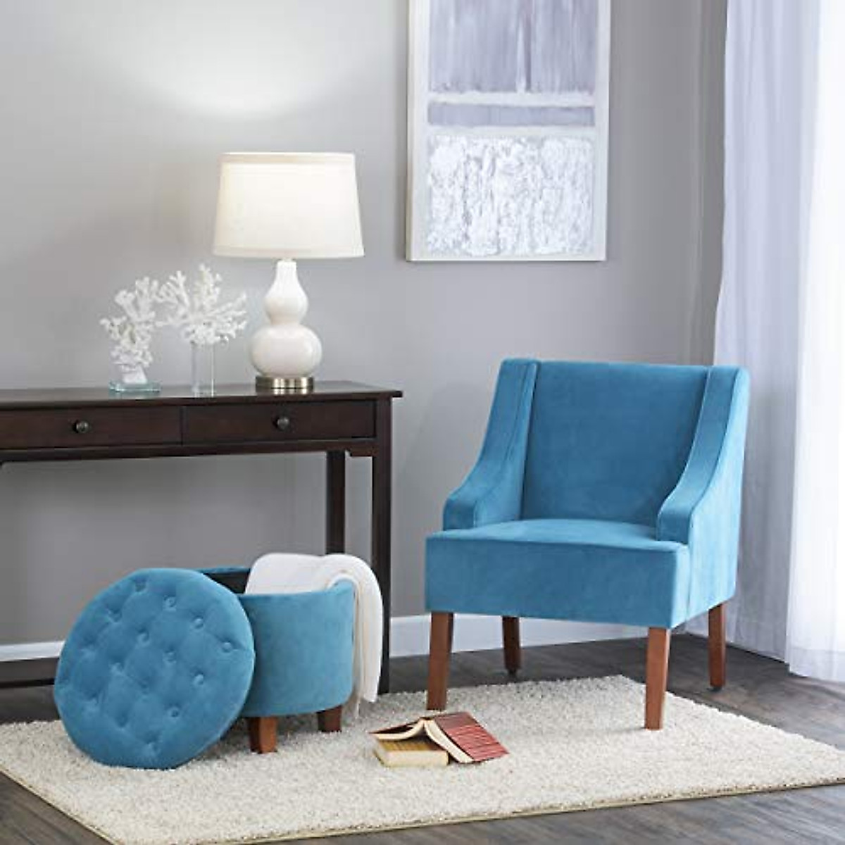 HomePop Swoop Arm Living-Room-Chairs, Velvet Teal