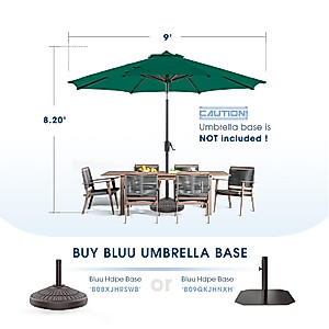 BLUU MAPLE Olefin 9 FT Patio Market Umbrella Outdoor Table Umbrellas, 3-year Nonfading Olefin Canopy, Market Center Umbrellas with 8 Strudy Ribs & Push Button Tilt for Garden, Lawn & Pool (Dark Green)