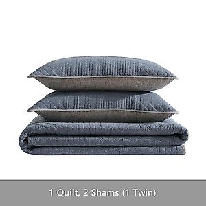 Eddie Bauer - Twin Quilt Set, Reversible Bedding with Matching Sham, Lightweight Home Decor for All Seasons (Hidden Lake Blue, Twin)