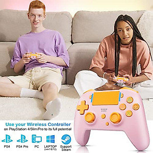 OUBANG Ares Controllers for PS4 Controller Elite, Game Control for Scuf PS4 Controller with Turbo, Joystick Gamepad Work for Playstation 4 Controller with Back Paddles for PS4/PS5/Steam/PC/IOS Pink
