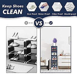 GONAT Large Shoe Organizers, Clear Shoe Boxes Stackable, Good Replacement For Shoe Rack, Under Bed, Blue.