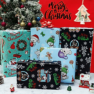 BOLIANNE Christmas Wrapping Paper for Kids Boys Girls - Funny Xmas Holiday Gift Wrap with Santa, Polar Bears, Horses for New Year Party - 6 Large Sheets, 27 x 37 Inch, High Gloss