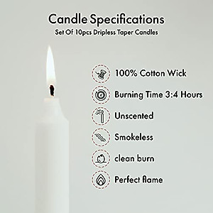 OSHADOW Taper 1/2 inch Candles - Pack of 10 Unscented, 8 Inch Tall Candles - 1/2 inch Candles - Taper Candle - 1/2 inch White candlesticks