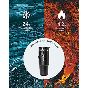 BUZIO 30 oz Tumbler with Handle, Insulated Tumbler with 2-in-1 Lid and Straw, Stainless Steel Vacuum Insulated Iced Coffee Tumbler Cup Water Bottle for Water, Iced Tea or Coffee, Smoothie