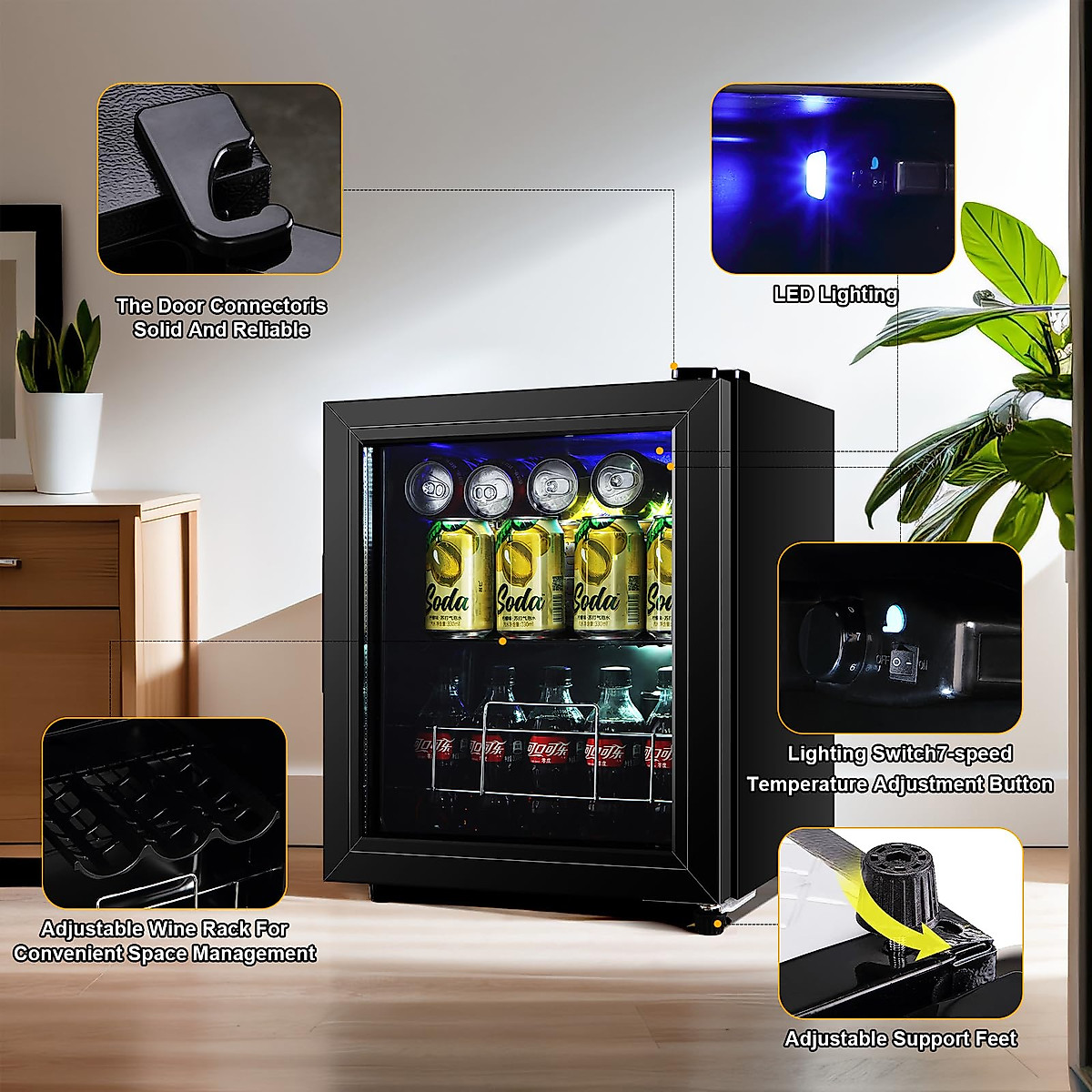 DRIXNO Beverage Refrigerator Mini Small Fridge 75 Cans Drink/Wine/Beer Cooler with Glass Door Office/Bar/Bedroom Compact Refrigerator