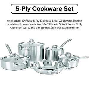 Viking Culinary Professional 5-Ply Stainless Steel Cookware Set, 10 Piece, Dishwasher, Oven Safe, Works on All Cooktops including Induction